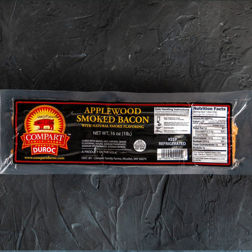 Applewood Smoked Bacon 1/2" Thick, 1lb, Duroc Pork – Chop Box